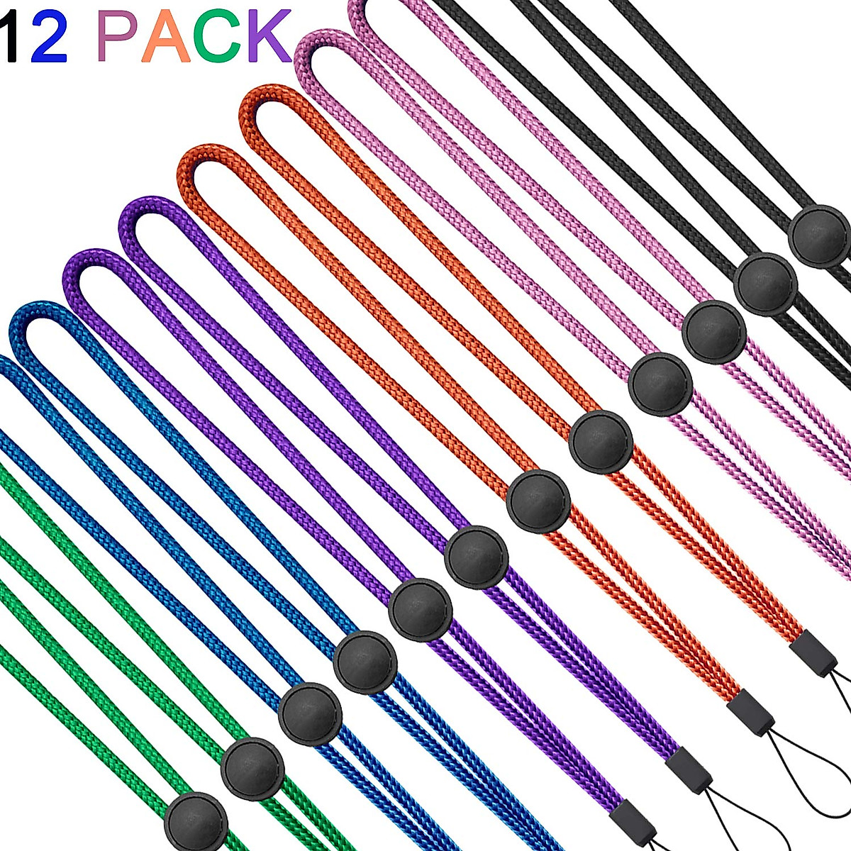YOUOWO Wrist Lanyard Adjustable length small Strap 12 Pcs Wrist Short Lanyard for Keys Phone Cases Lanyard Keychain USB pink,green,blue,orange,purple,black