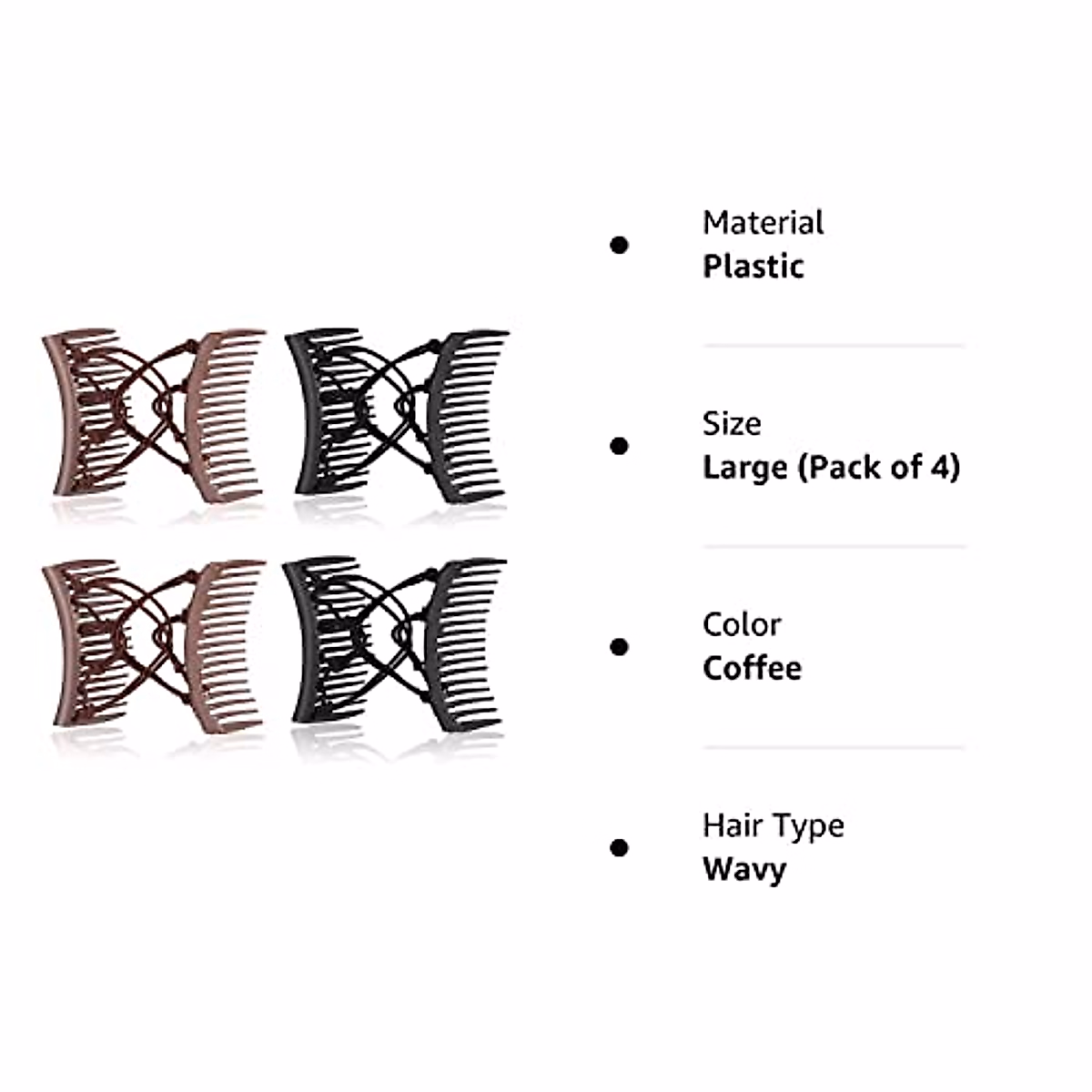 4 Pieces Stretchy Double Comb Hair Clip Adjustable Elastic Hair Comb No Crease Hair Pins Hair Accessories for Women Curly Thick Wavy Hair Ponytail (Black, Coffee)