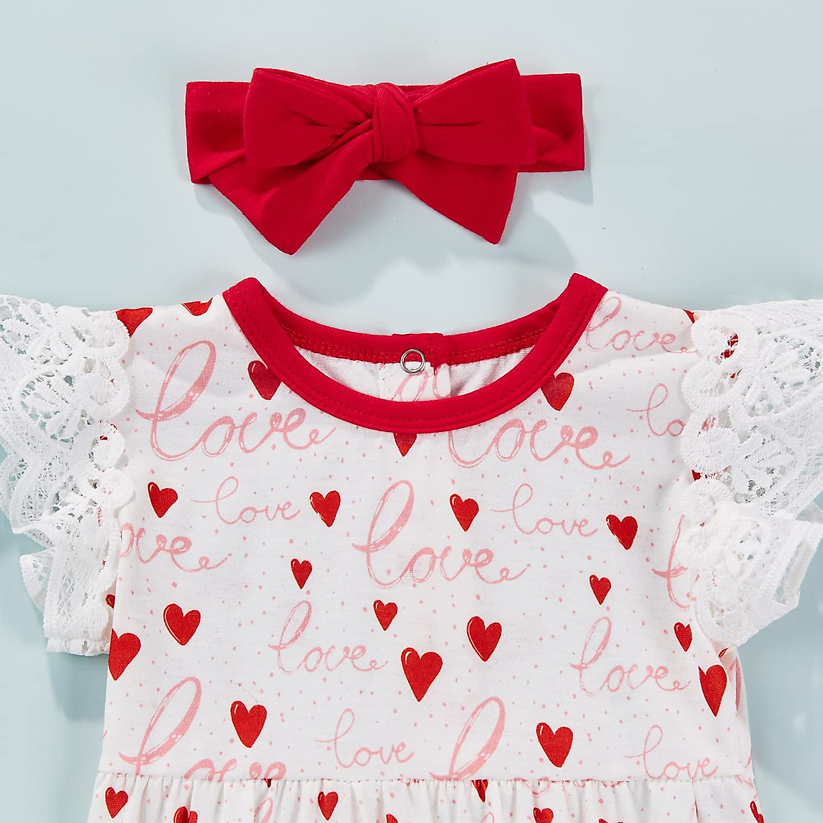My First Valentine's Day Outfit Letters and Heart Printed Pattern Romper Set for Baby Boys Girls (White E, 18-24 Months)