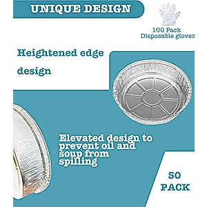 50 Pack 7-Inch Round Aluminum Foil Pans, Disposable Tin Cake Pie Pans, Foil Liners for Air Fryer, Food Containers for Storage, Baking, Roasting, Meal Prep, Reheating