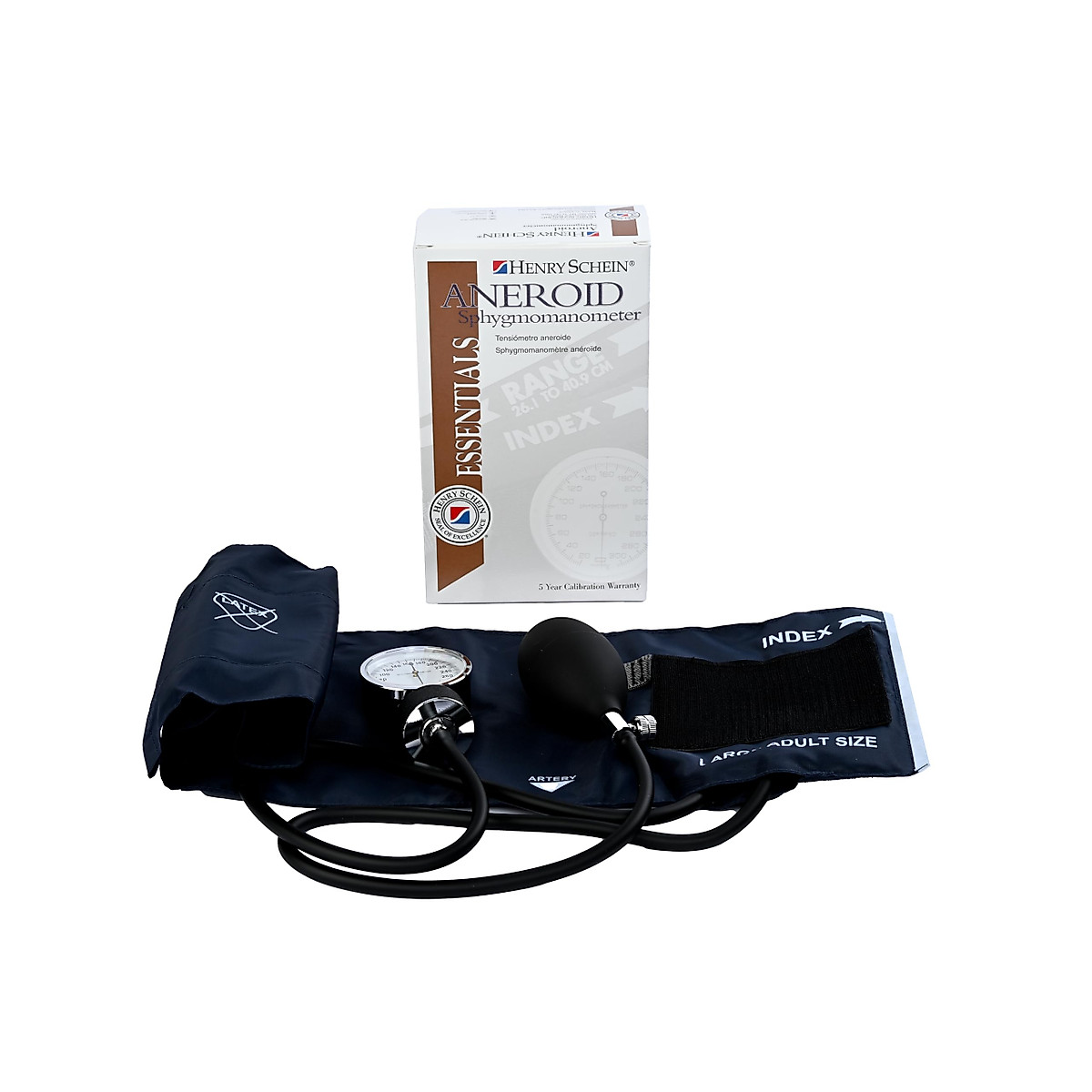 Henry Schein Essentials Economy Aneroid Sphygmomanometer- Adult, Size 11, Navy, Latex, Reusable- Comes with Leatherette Carry Case