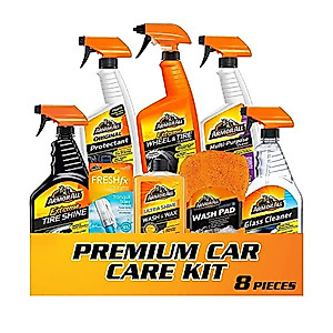 Armor All Premier Car Care Kit, Includes Car Wax & Wash Kit, Glass Cleaner, Car Air Freshener, Tire & Wheel Cleaner (8 Piece Kit)
