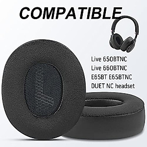 Replacement Ear Cushions for JBL Live 650/660BTNC E65BTNC Headphone, Ear Pads Headset Earpads with Noise Cancelling Memory Foam Leather Velour