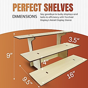 3-Tier Straight Wooden Retail Table Display Stand with Shelves for Products - Portable | 3 Step Straight Display Rack for Retail Table Top, Counter Top, Craft Shows, Farmers Market, Tradeshows 9.5" L
