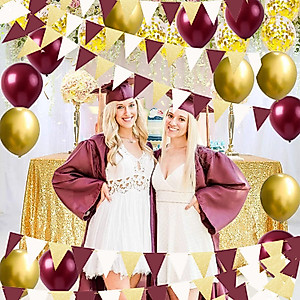 Maroon Gold Graduation Party Decorations 2023/Burgundy Gold Graduation Decorations/Maroon Grad/Birthday Party Decorations for Women White Burgundy Gold/4pcs Triangle Bunting Banners