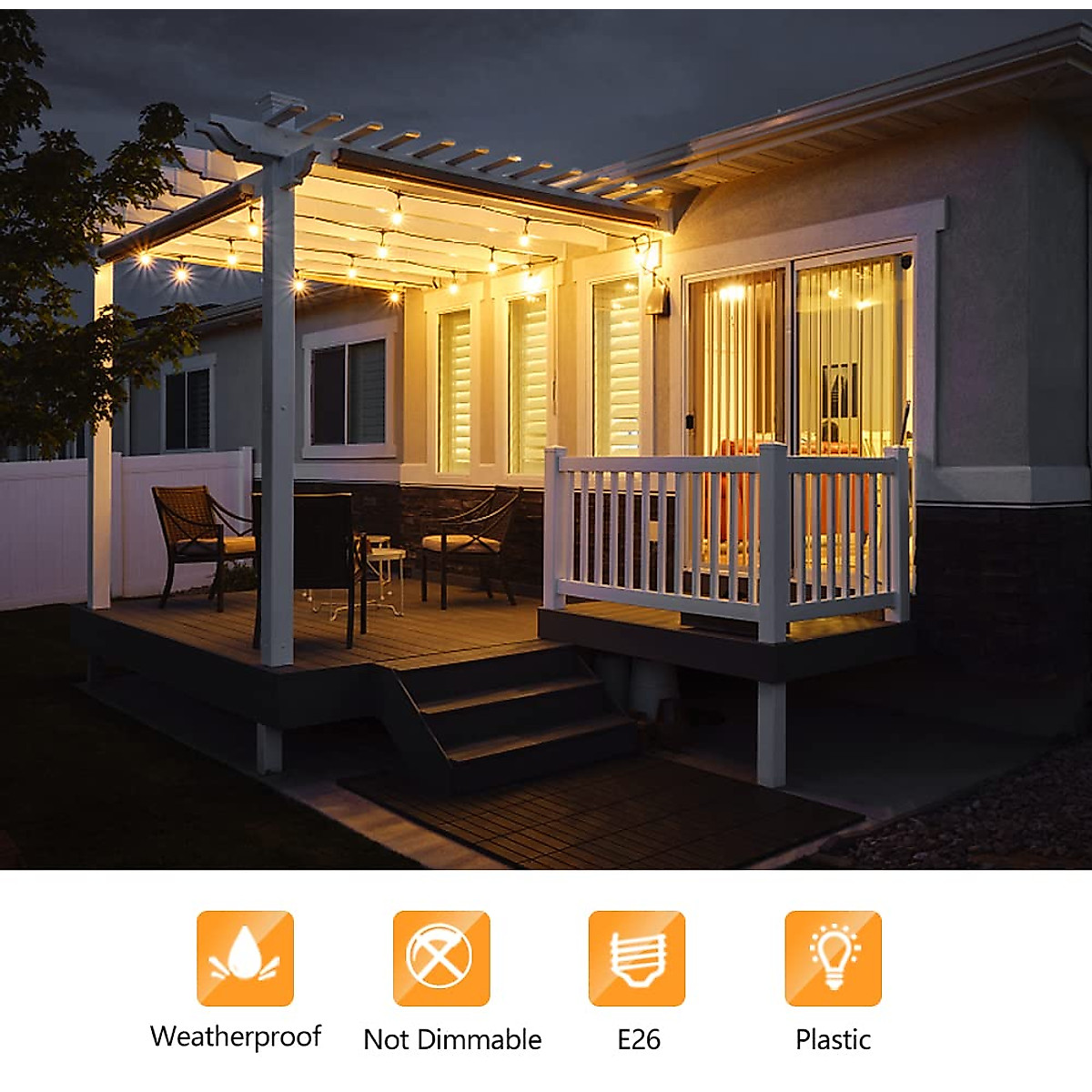 CEINBOTA CEINBOTA Shatterproof&Waterproof S14 String Light Bulbs,S14 Led Bulbs, Patio Lights Outdoor Waterproof Replacement Bulbs,CRI90,Warm White,120V,2200K,70LM,E26 Base(15PACK)