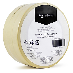 Amazon Basics Masking Tape, 0.7 Inch x 180 Feet - Pack of 3 Rolls