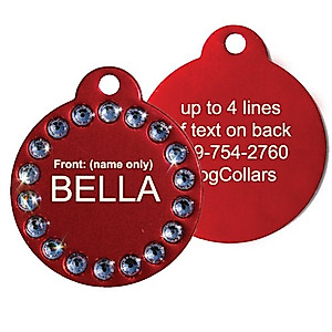 GoTags Swarovski Crystal Pet ID Tags, Personalized, Custom Engraved Bling in Bone, Round, and Heart Shapes