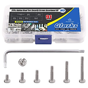 Glarks 91Pcs M3 x 6mm 8mm 12mm 16mm 20mm Pan Head Torx Security Screws 304 Stainless Steel Tamper Resistant Screws Assortment Set