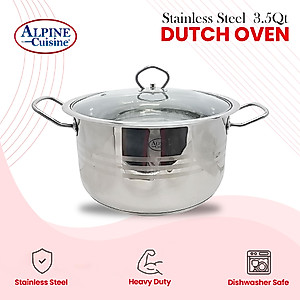 Alpine Cuisine Stainless Steel Dutch Oven with Lid 3.5 Quart & Easy Cool Handle, Food Grade Stainless Steel Heavy Duty, Commercial Grade Healthy Cookware kitchen Dutch oven