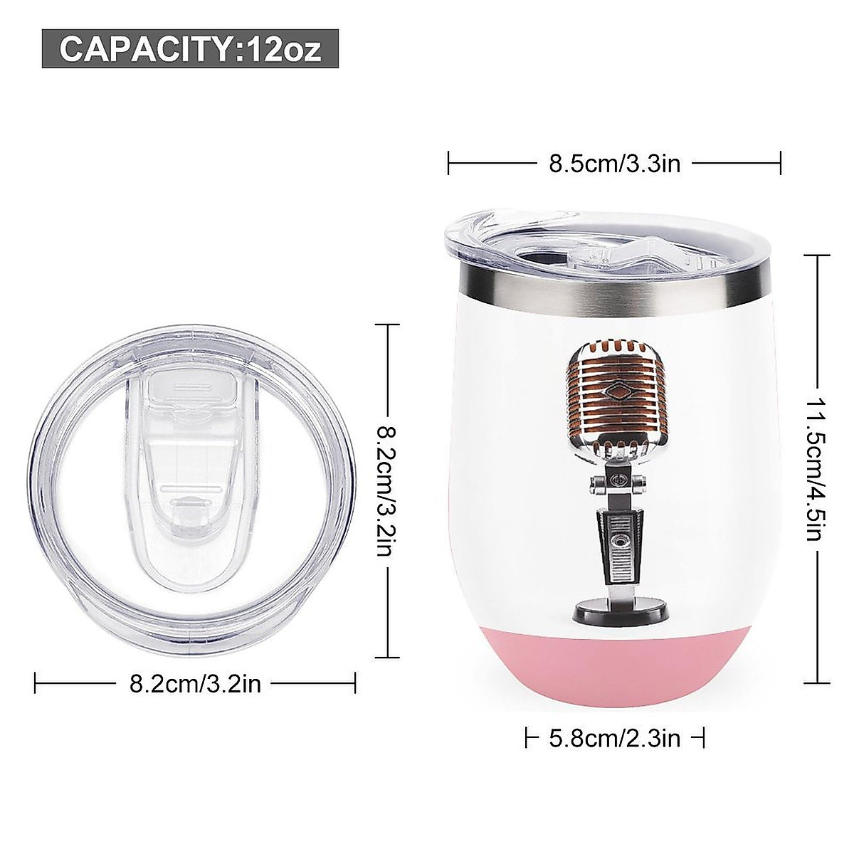 Vintage Microphone Printed Thermos Cup Stainless Steel Travel Mugs Stemless Double Wall Insulated Coffee Cup Insulated Wine Glasses Travel Tumbler for Cold & Hot Drinks