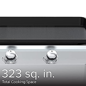 Nexgrill Outdoor Cooking 2 Burner Propane Griddle Grill, 21.65" x 15" 323sq.in Portable Gas Griddle grill, Flat Top for Camping, Patio, Cart with Wheel, Side Shelves with Hooks, Black and Silver