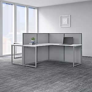 Bush Business Furniture Double Cubicle Desk with Privacy Panels | Easy Office Collection Two Person L Shaped Table | 60Dx120Wx45H