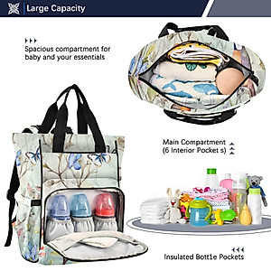 xigua Romantic Pretty Birds Diaper Bag Backpack Multi Function Baby Changing Bags Waterproof Large Capacity Travel Back Pack for Mom Dad