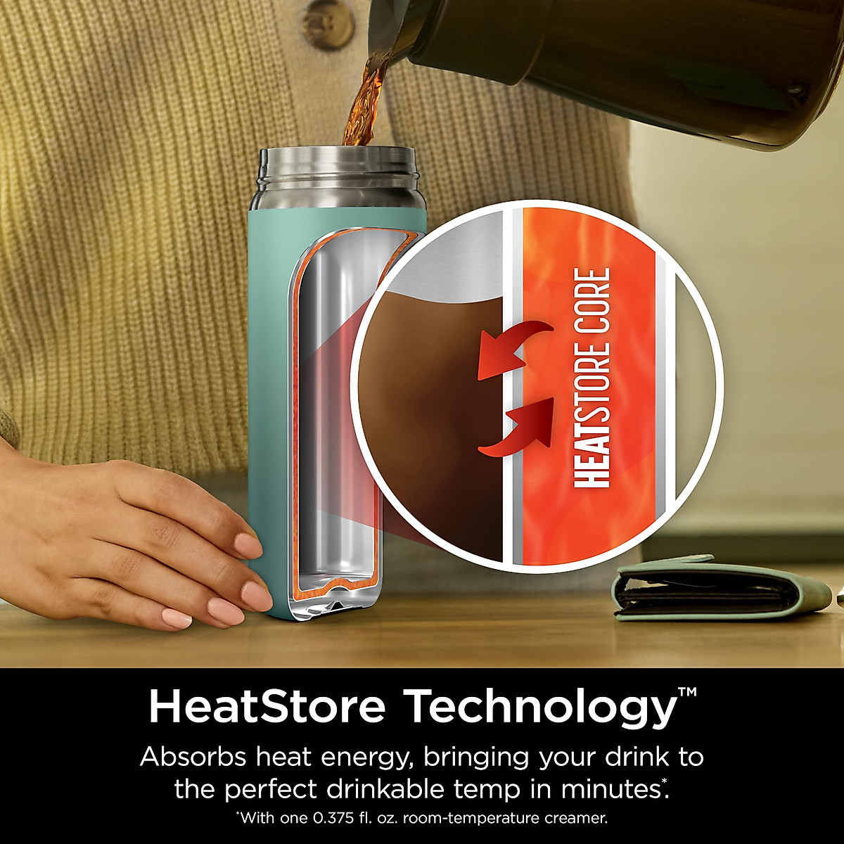 Ninja, Travel Mug, Sip Perfect 16oz, Brings Hot Drinks to Sippable Temperature in Minutes, Stainless Steel, Leak Proof, Dishwasher Safe, Metal Insulated Tumbler, Green, DW1603GN