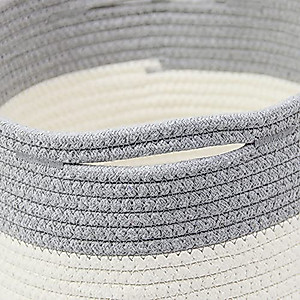 Casaphoria Cotton Rope Storage Baskets Bin Set of 3 Storage Cube Organizer Foldable Decorative Woven Basket for Clothes, Makeup, Books, Nursery,15"x 10"x 9" ,pack of 3, Cream and Gray