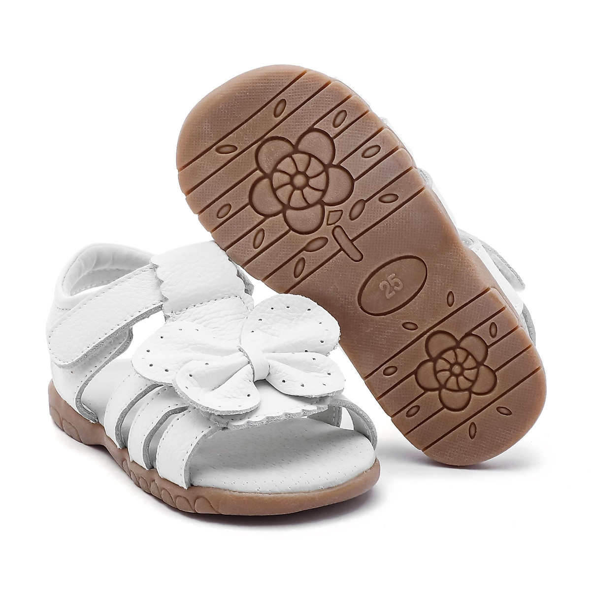Femizee Toddler Girls Leather Summer Flower Sandals,Whtie Butterfly,1537 CN28