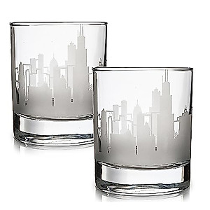Greenline Goods Skyline Etched Chicago Whiskey Glasses Gift (Set of 2) | Old Fashioned Tumbler – For Chicago Lovers - Windy City Accessories and Souvenirs - Illinois Glassware Decor