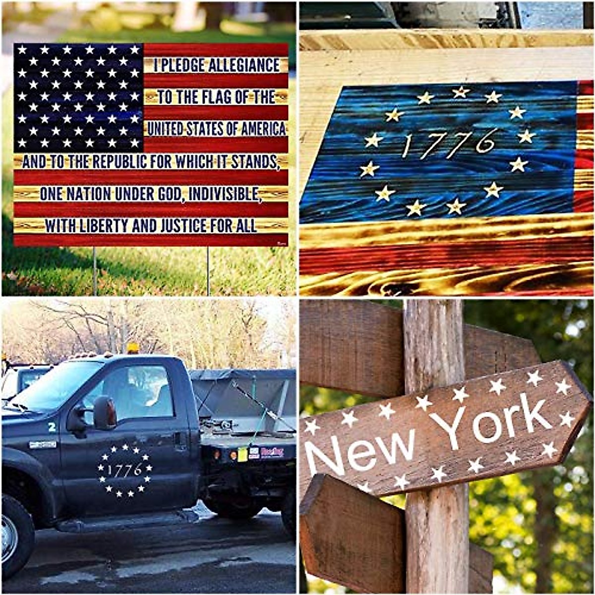 WISYOK American Flag 50 Star Stencils and 13 Stars 1776 Templates, American Flag Templates, Ideal for Painting on Wood, Fabric, Paper, Walls [6 Sizes, 2 Styles]