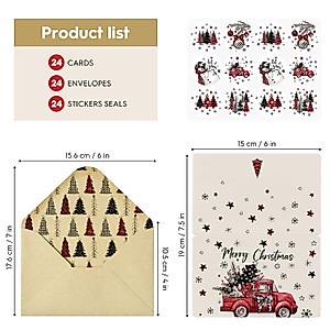 Artoid Mode 24 Pack Merry Christmas Thank You Cards Holly Xmas Tree Truck Greeting Cards Gift With Envelope Sticker Blank Note Cards for Birthday Wedding Baby Shower Bridal Shower, 4 x 6 Inch