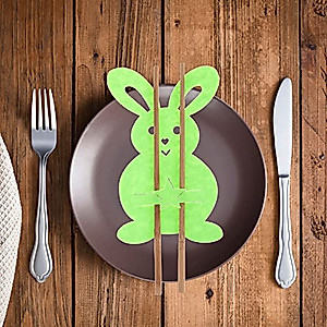 ABOOFAN Easter Bunny Silverware Holders 8pcs Rabbit Shaped Cutlery Bag Flatware Pouch Knife Fork Spoon Sleeve Easter Table Decoration for Easter Wedding Birthday Spring Party