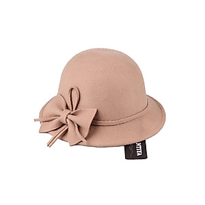 DANTIYA Kids Girls Winter Warm Bucket Hats Fedoras with Belt (Khaki)