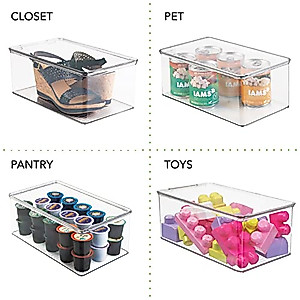 mDesign Stackable Plastic Closet Storage Container Bin Box with Hinge Lid for Organizing Shoes, Booties, Pumps, Sandals, Wedges, Flats, Heels - Lumiere Collection - 6 Pack - Clear