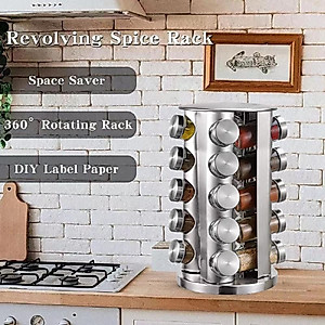 Revolving Spice Rack Organizer Countertop, Spinning Herb and Spice Storage Rack Tower Organizer with 20 Empty Jars, Rotating Spice Holder Shelf Seasoning Rack Shelf, Spice Seasoning Bottle Organizer