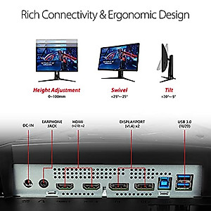 ASUS ROG Strix 27” 4K HDR 144Hz DSC Gaming Monitor (XG27UQR) - UHD (3840 x 2160), IPS, 1ms, Extreme Low Motion Blur, DisplayHDR 400, DCI-P3 90%, G-SYNC Compatible, Eye Care, DisplayPort, HDMI, USB 3.0