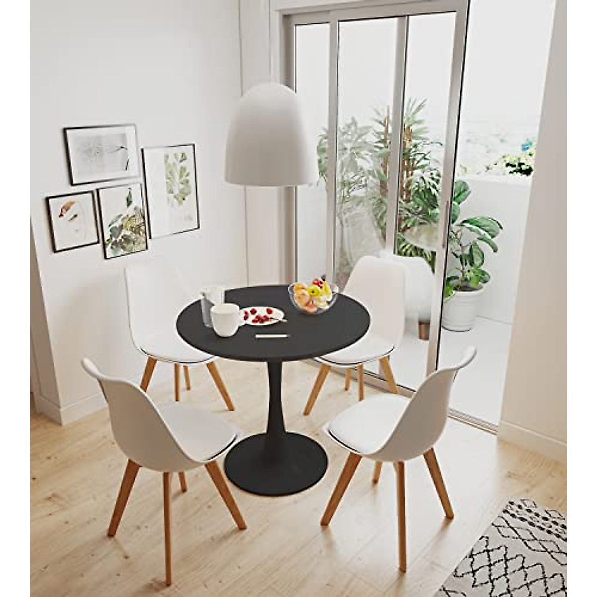 Sinovoy White Round Dining Table Modern Style 31.5" with Pedestal Base in Tulip Design, Mid-Century Leisure Table for Kitchen Dining Room & Living Room (Black)