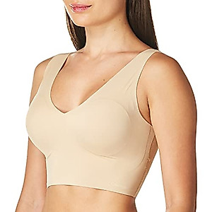 Calvin Klein Women's Plus Size Invisibles Comfort Seamless Lightly Lined V Neck Bralette Bra, Bare, 1X