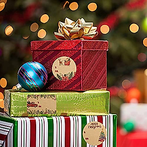 Giiffu 144 Xmas Adhesive Labels Natural Kraft Simple Christmas Self Adhesive Name Gift Tags ​Holiday Present Stickers