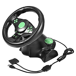 Sport Steering Racing Wheel,Gaming Vibration Racing Steering Wheel Pedals for XBOX 360/ PS2/ PS3/ PC USB Racing Wheel