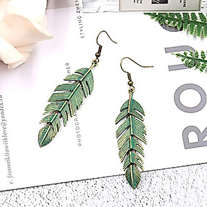 Handmade Boho Lightweight Statement Retro Leaf Plant Drop Earrings with Detailed Texture Pendant for Women Girls Best Holiday Gifts (Green)