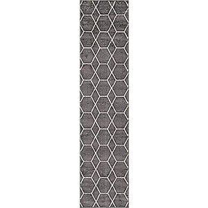 Unique Loom Trellis Frieze Collection Area Rug - Geometric (2' x 8' 8" Runner, Dark Gray/ Ivory)