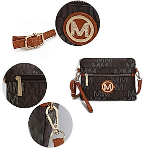 Mia K. Collection Wristlet Crossbody for Women, PU Leather Bag - Multi-Zipper Small Handbag Purse Beige