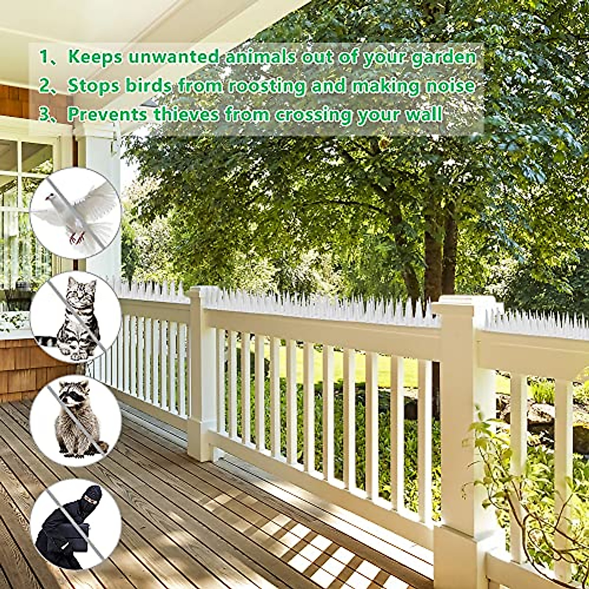 KKUYT Defender Spikes, 12 Pack Plastic Bird Spike, Outdoor Wall Cat Spikes Pigeon Spikes, 17 Feet Security Fence Spikes Anti-Theft Climb Strips for Roof, Railing (Clear-12 PCS)…