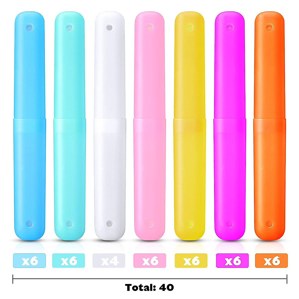 40 Pieces Travel Toothbrush Holder Case Portable Plastic Pencil Case Holder Toothbrush Carrier Cover Case Bulk Toothbrush Storage Containers for Traveling Camping Bathroom Business, 7 Colors