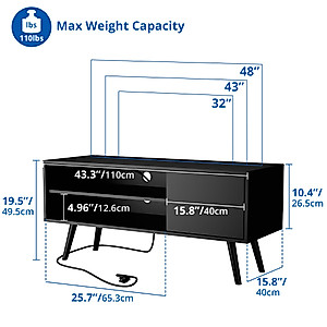 Cozy Castle TV Stand for 48 Inch TV, Mid Century Modern Entertainment Center with Storage Cabinet, TV Media Console for Living Room, Bedroom, Black