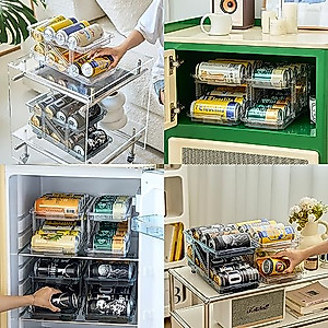 GTPYRPZH 2 Pack Soda Can Organizer,Width Adjustable Soda Can Dispenser for Refrigerator,Beverage Pop Can Holder for Fridge,for Pantry,Cabinet,Countertop,(Clear)