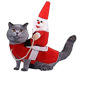 Santa Dog Costume Christmas, Puppy Clothes Santa Claus Riding Pet Outfit Winter Warm Vest Costumes, Pet Cosplay Costumes Party Dressing up Outfit for Small Medium Large Dogs and Cats (Medium)