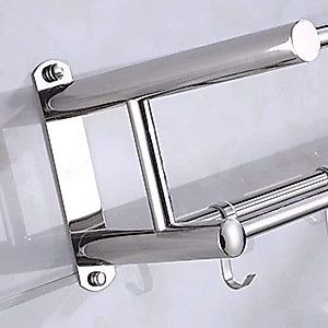 XHALERY Wall Mounted Hotel Towel Shelf Storage Holder Compatible with 4 Hooks,Bathroom/Kitchen Towel Rack Stainless Steel for for Towels, Bathrobe, Tea Towels