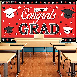 KatchOn, XtraLarge Red Congrats Grad Banner - 72x44 Inch Graduation Party Decorations 2023 | Graduation Banner 2023 for Red and Black Graduation Decorations 2023 | Red and Black Congratulations Banner