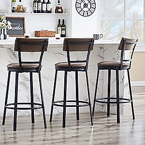 MNEETRUNG Bar Stools Set of 2，Counter Height Bar Stools with PU Leather，28 Inches Modern Barstools with Back and Footrest for Dining Room Kitchen Counter Bar,Brown