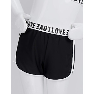 Moily Girls Two Piece Athletic Outfit Sports Bra Crop Top with Booty Shorts for Gymnastics/Dance/Workout Racer Black 8-10 Years