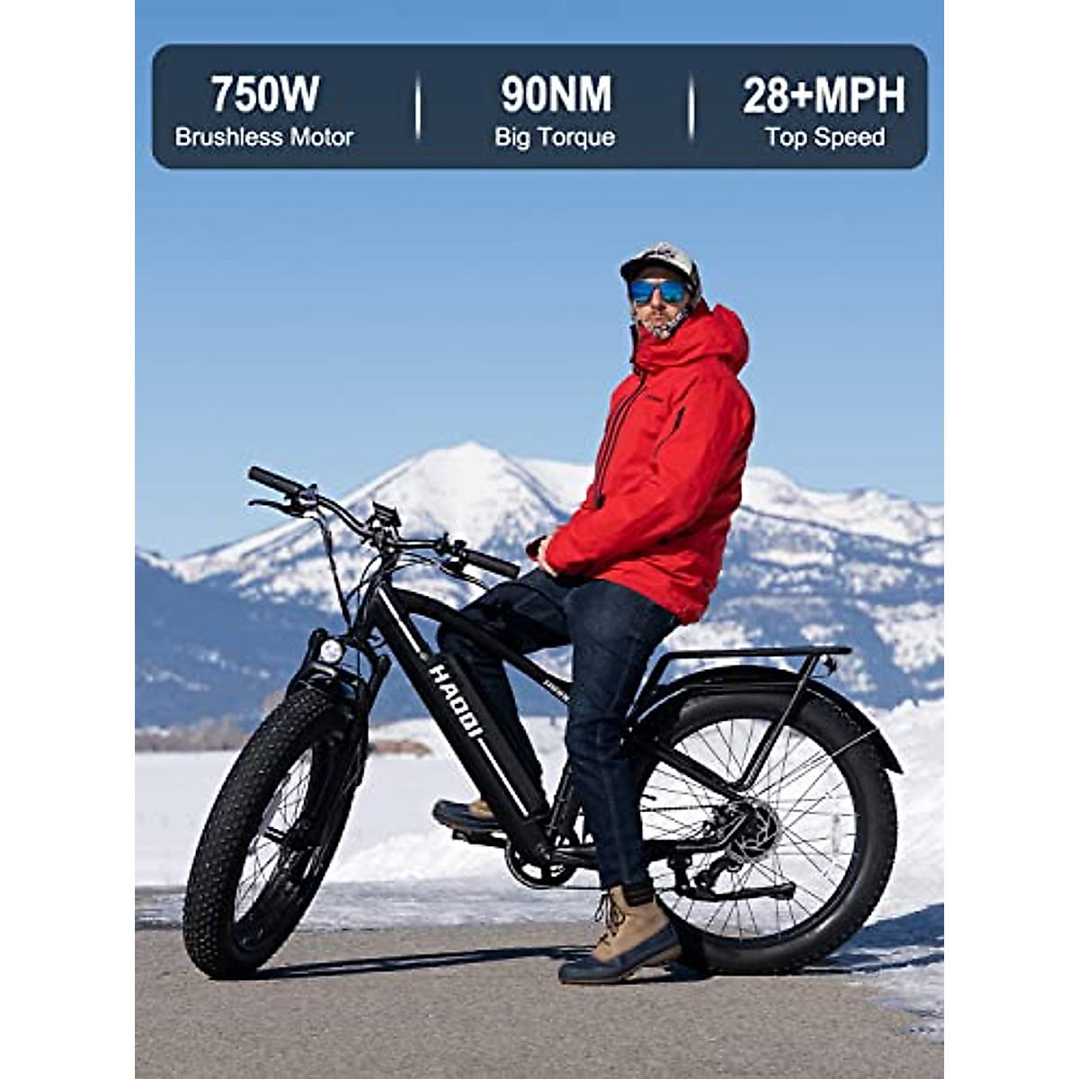 HAOQI Electric Bike for Adults 48V 20AH Removable Cells Battery Black Leopard Pro, 750W Brushless Motor, 26" x 4.0 Fat Tire 28MPH, 7-Speed