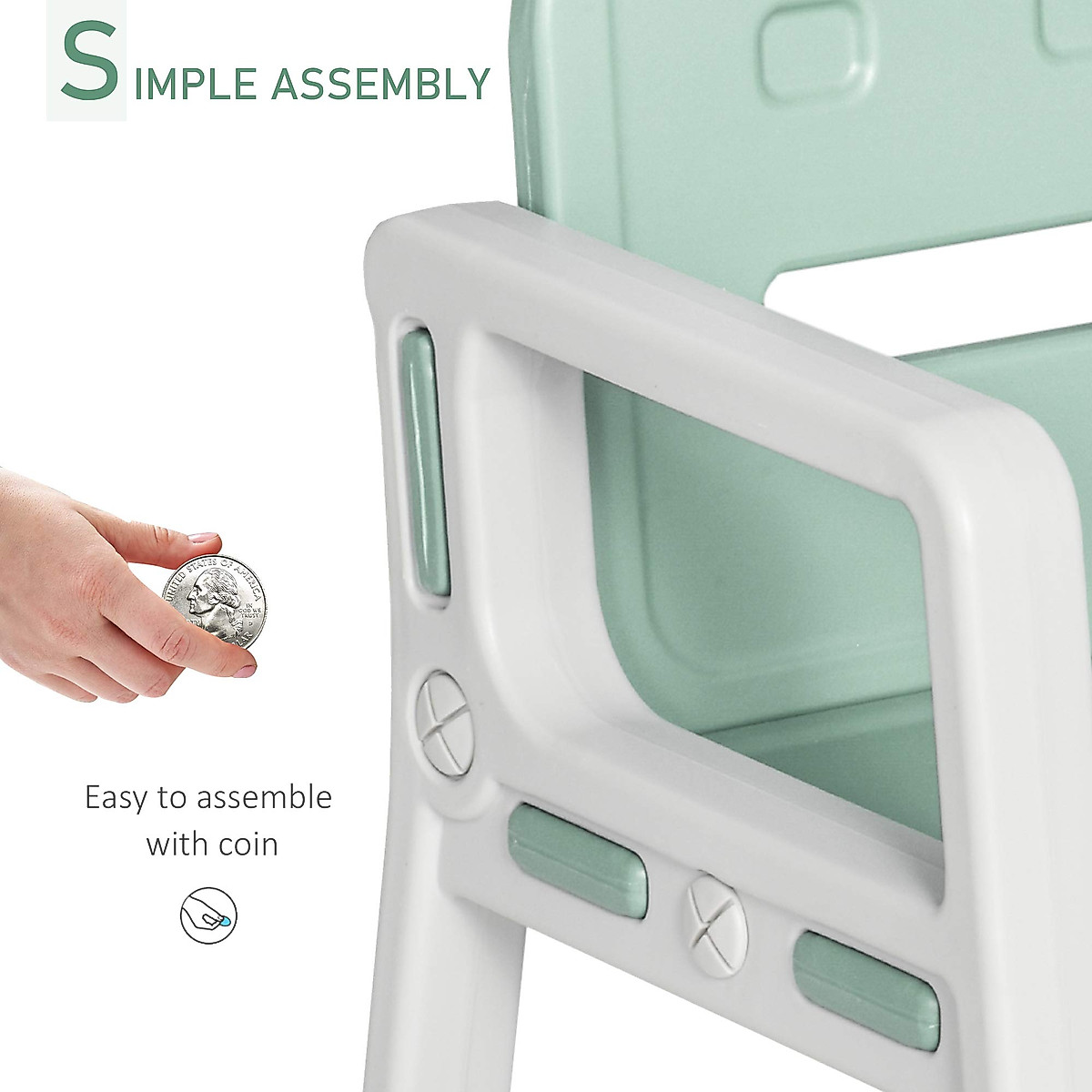 Qaba 3-Piece Kids Table and Chair Set Writing Desk with Armrest, Storage Space for Toddler Activities, Green