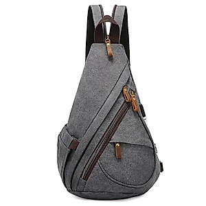 Sucipi Canvas Sling Bag for Women Sling Backpack Lightweight Crossbody Shoulder Bag for Men Small Backpack for Hiking Travel Cycling Walking USB Charger Port Dark Grey