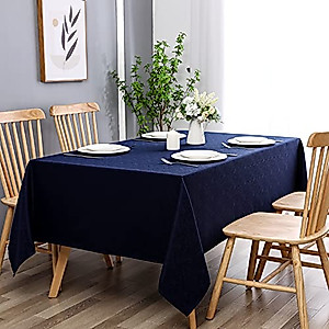 Wekwch Navy Blue Rectangle Jacquard Tablecloth Wrinkle Resistant Fabric Table Cloth for Parties Kitchen Dinning and Outdoor Use 60 Inch by 84 Inch