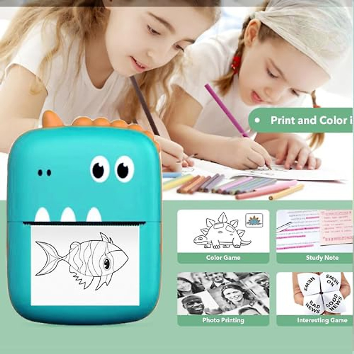 Mini Thermal Printer, 200DPI Bluetooth Receipt Printer, Inkless Pocket Printer with APP, Portable Black White Printer for Pictures Labels Texts, Compatible with iOS Android Phone